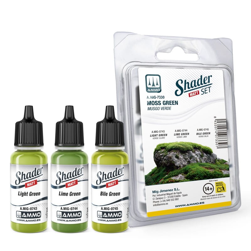 Ammo Mig 7330 - Zestaw farb Matt Shader Moss Green - Sklep Modelarski Exito